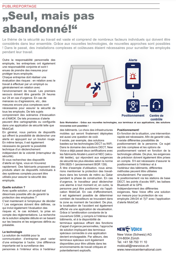 Protection des travailleurs isolés - New Voice International